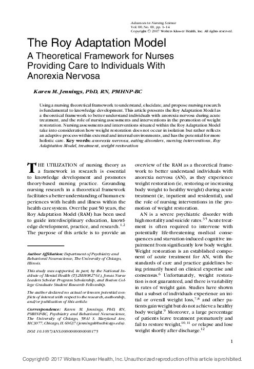 (PDF) The Roy Adaptation Model A Theoretical Framework for Nurses ...