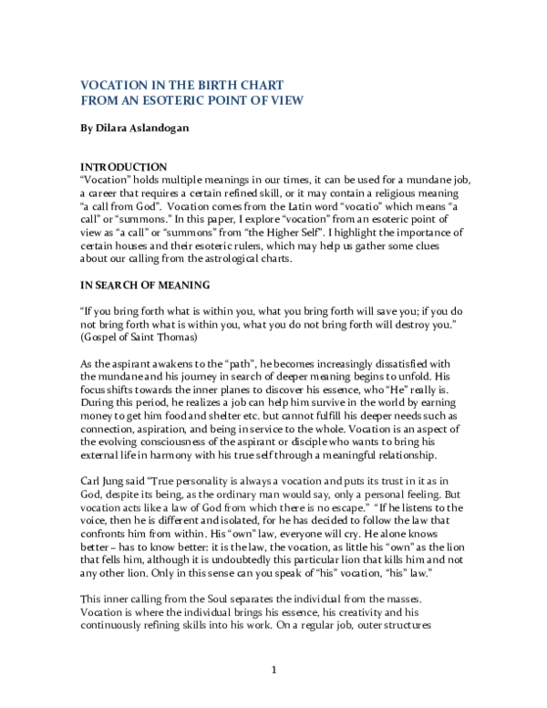 (PDF) Vocation in the Chart from an esoteric point of View