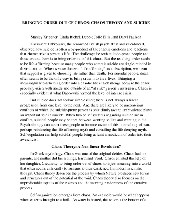 (PDF) BRINGING ORDER OUT OF CHAOS: CHAOS THEORY AND SUICIDE