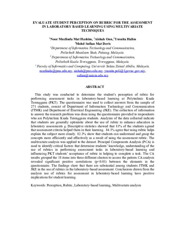 (DOC) EVALUATE STUDENT PERCEPTION ON RUBRIC FOR THE ASSESSMENT IN ...