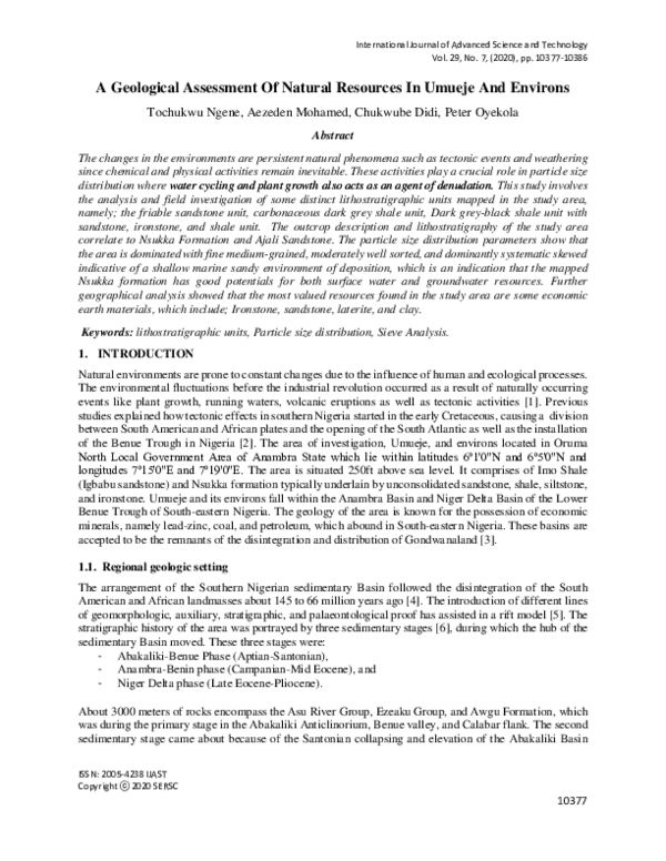 (PDF) A Geological Assessment Of Natural Resources In Umueje And Environs