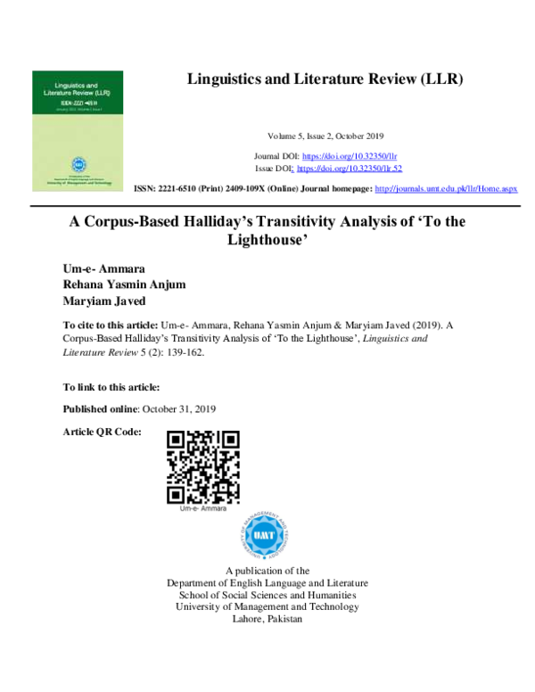 (PDF) A Corpus-Based Halliday’s Transitivity Analysis of ‘To the ...