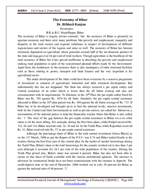 (PDF) The Economy of Bihar