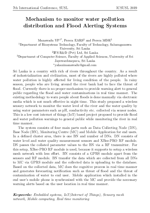 (PDF) Mechanism to monitor water pollution distribution and Flood ...