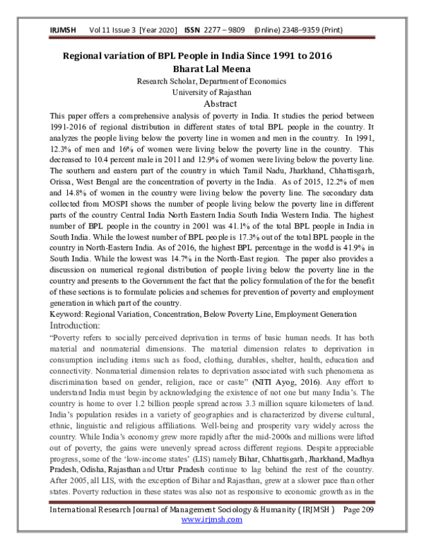 (PDF) Regional variation of BPL People in India Since 1991 to 2016