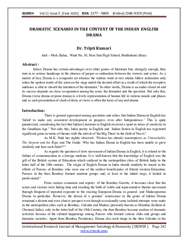 (PDF) DRAMATIC SCENARIO IN THE CONTEXT OF THE INDIAN ENGLISH DRAMA