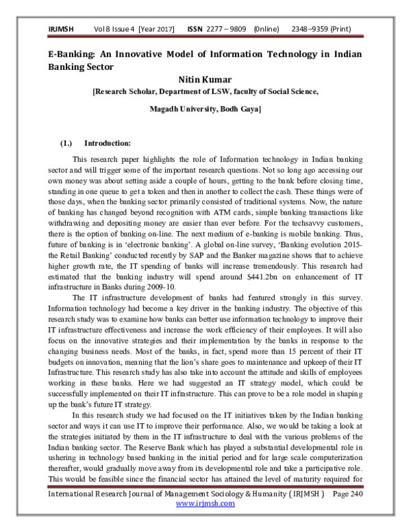 (PDF) E-Banking: An Innovative Model of Information Technology in Indian Banking Sector