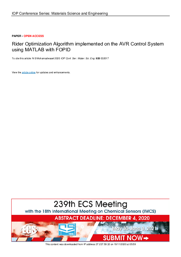 Pdf Rider Optimization Algorithm Implemented On The Avr Control