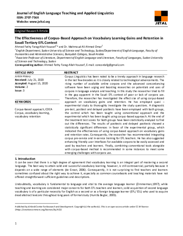 (PDF) Journal of English Language Teaching and Applied Linguistics The Effectiveness of Corpus ...