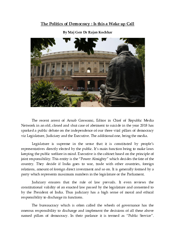 (PDF) The Politics of Democracy : Is this a Wake up Call
