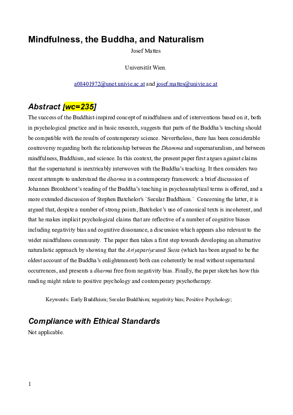(PDF) Mindfulness, the Buddha, and Naturalism Introduction: Buddhism ...