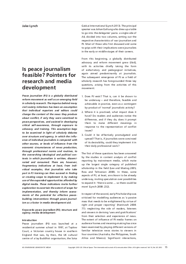 (PDF) RE-ENVISIONING DEMOCRATIC MEDIA Is peace journalism feasible ...