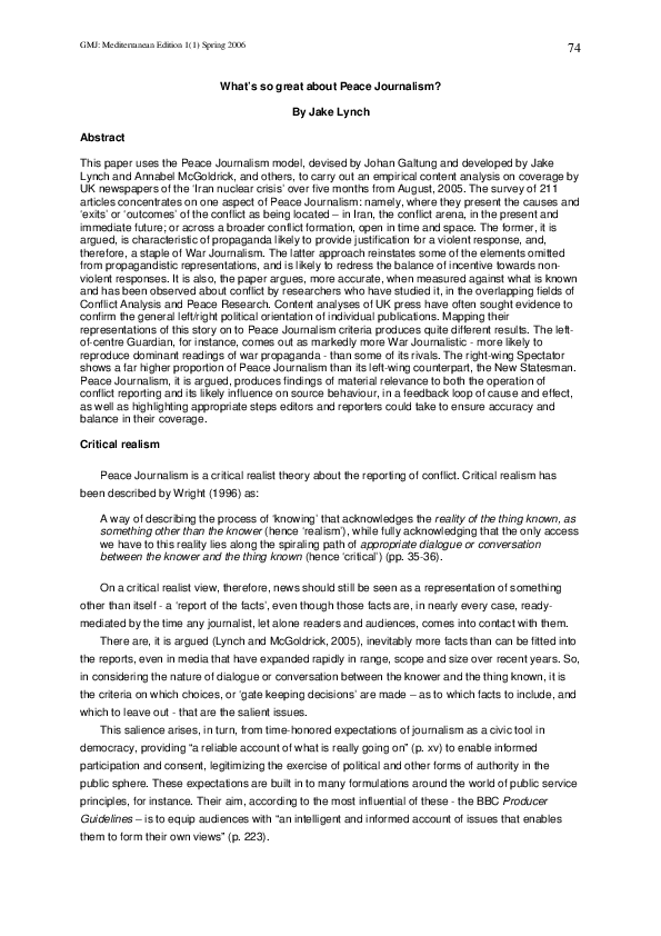 (PDF) What's so great about Peace Journalism