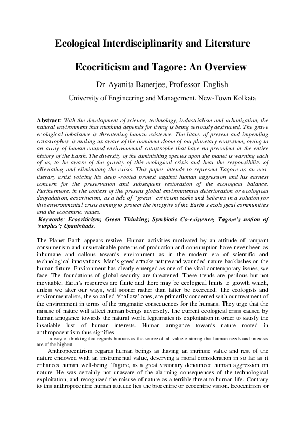 (PDF) Ecological Interdisciplinarity and Literature Ecocriticism and ...
