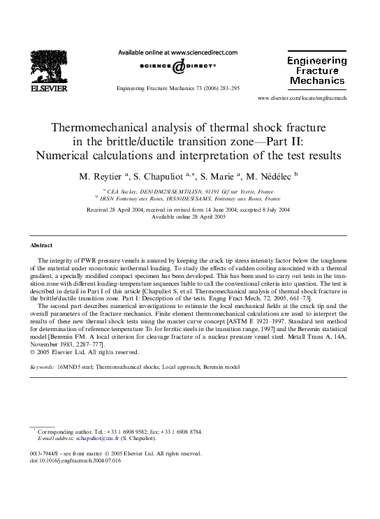(PDF) Thermomechanical analysis of thermal shock fracture in the brittle/ductile transition zone ...