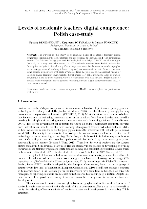 (PDF) Levels of academic teachers digital competence: Polish case-study