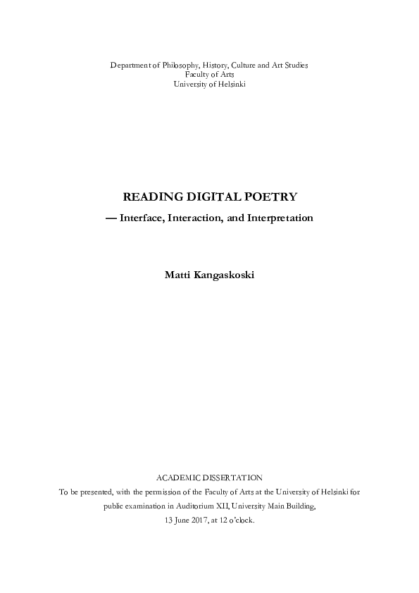 (PDF) READING DIGITAL POETRY --Interface, Interaction, and Interpretation