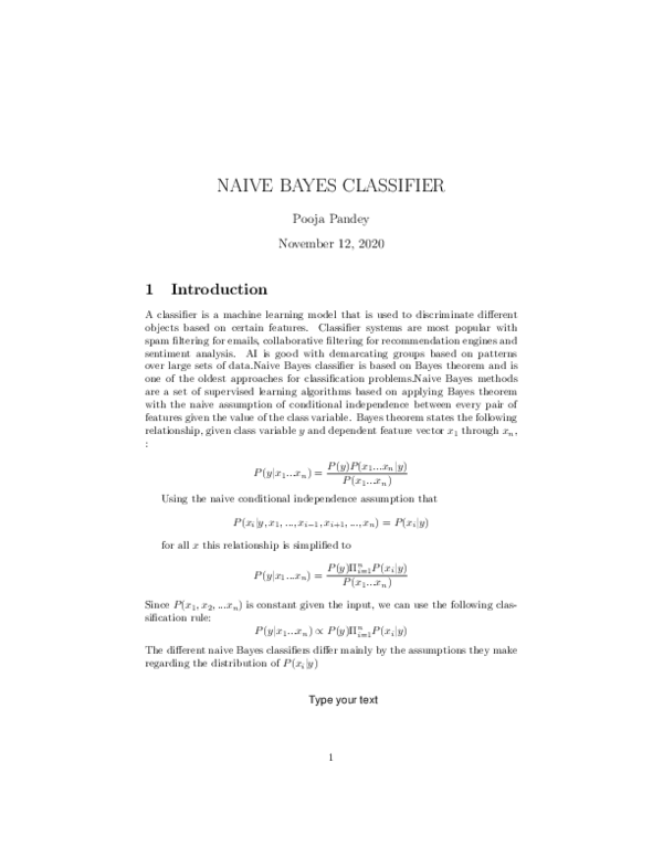 (PDF) NAIVE BAYES CLASSIFIER