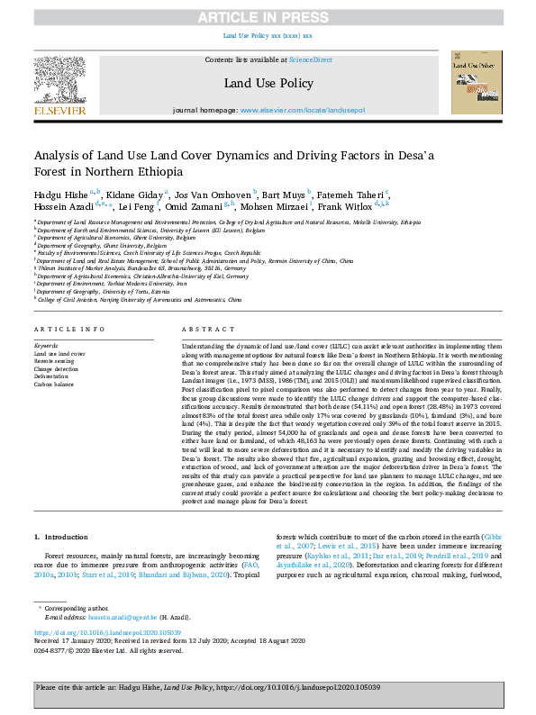 (PDF) Land Use Policy xxx (xxxx) xxx Analysis of Land Use Land Cover Dynamics and Driving ...
