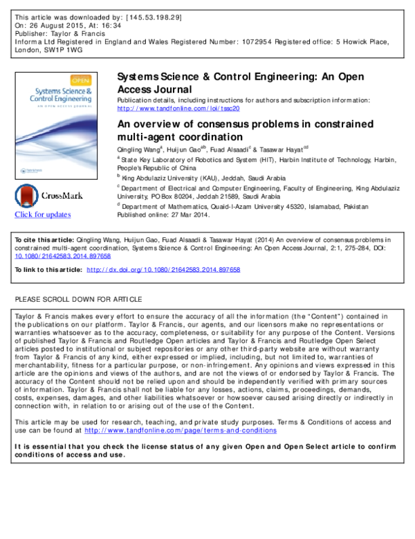 (PDF) An overview of consensus problems in constrained multi-agent coordination