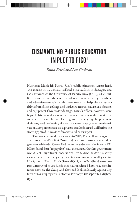 (PDF) Brusi, Rima and Isar Godreau, Dismantling public education in ...