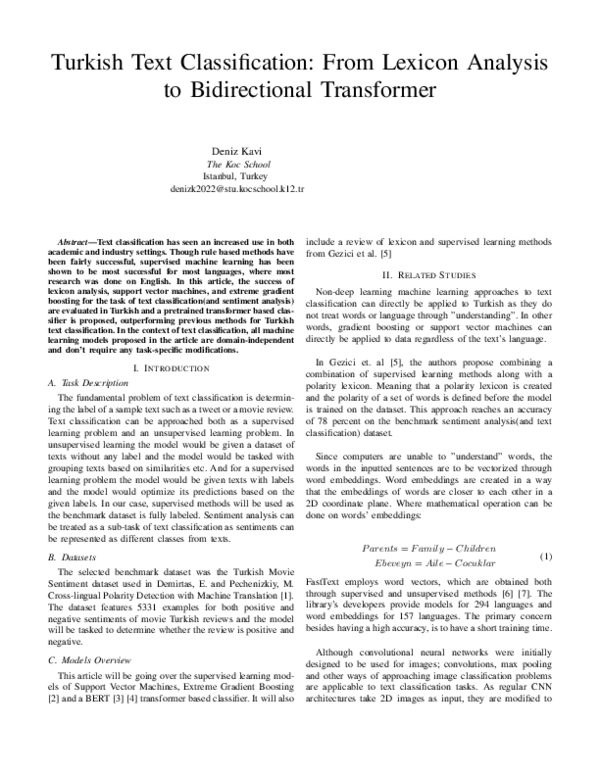 Pdf Turkish Text Classification From Lexicon Analysis To