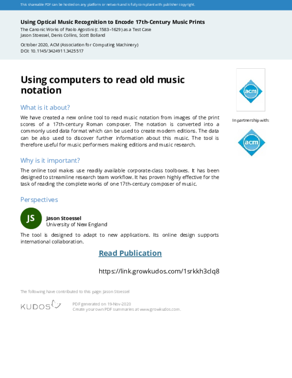 (PDF) Using Optical Music Recognition to Encode 17th-Century Music Prints