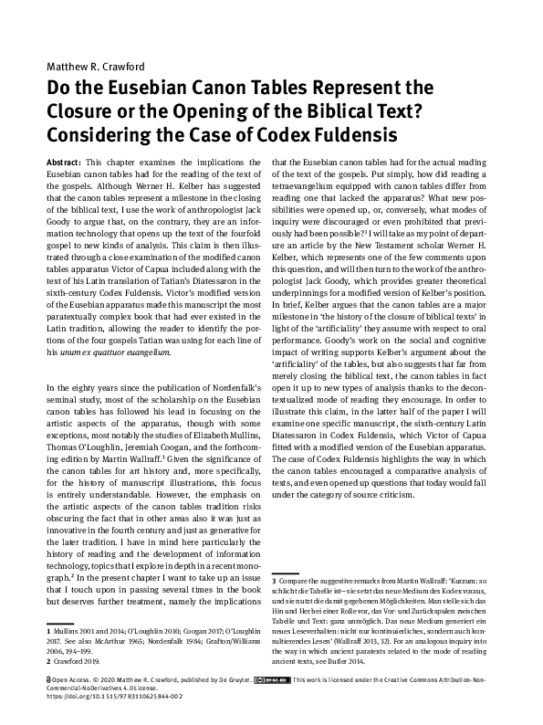 (PDF) Do the Eusebian Canon Tables Represent the Closure or the Opening ...