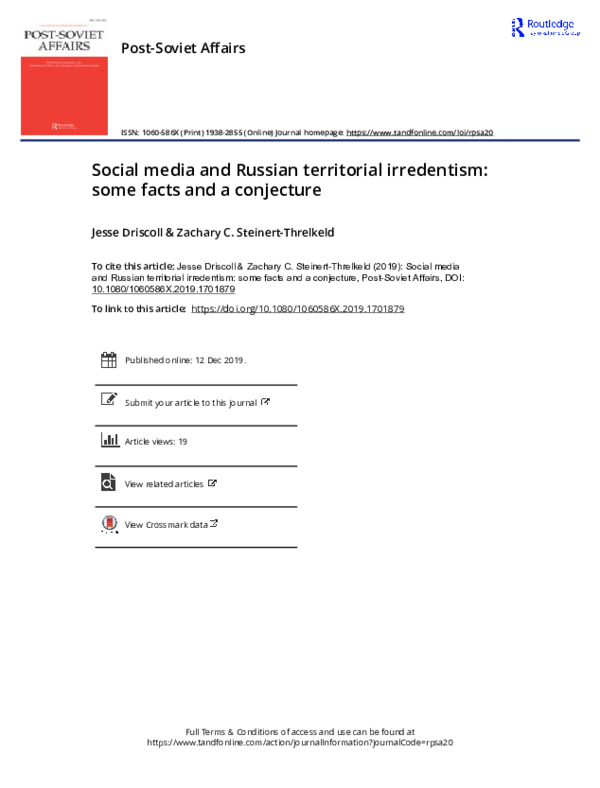 (PDF) Social media and Russian Territorial Irredentism: Some Facts and ...