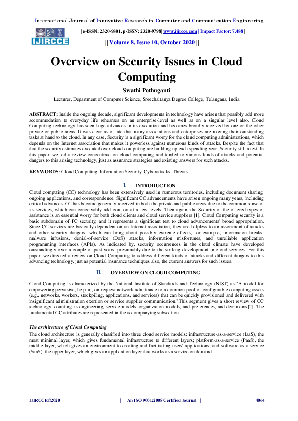 Pdf Overview On Security Issues In Cloud Computing