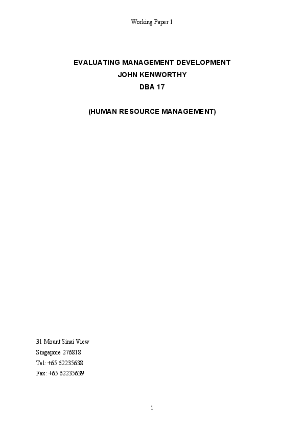 (DOC) Evaluating Management Development