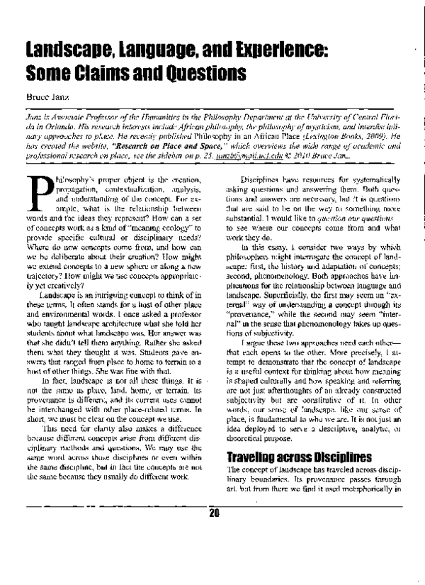 (PDF) Landscape Language & Experience: Some Claims and Questions