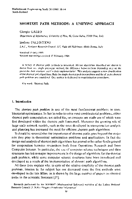 Pdf Shortest Path Methods A Unifying Approach