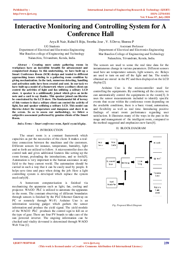 (PDF) Interactive Monitoring and Controlling System for A Conference Hall