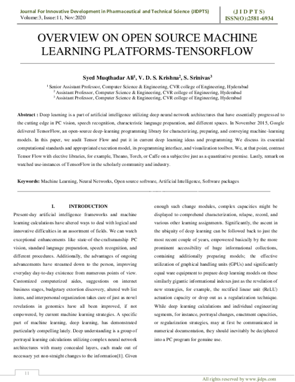 (PDF) OVERVIEW ON OPEN SOURCE MACHINE LEARNING PLATFORMS-TENSORFLOW