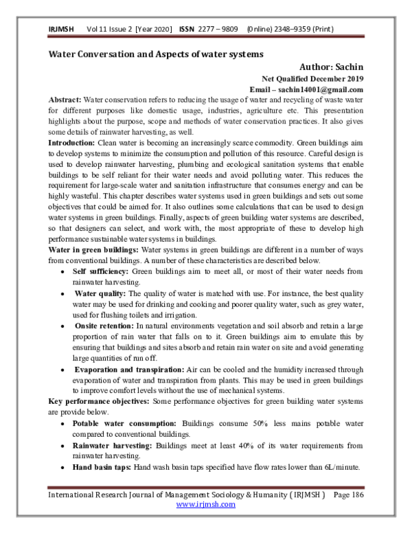 (PDF) Water Conversation and Aspects of water systems