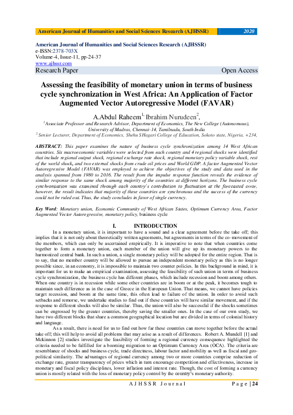 (PDF) Assessing the feasibility of monetary union in terms of business ...