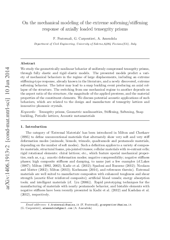 (PDF) On the mechanical modeling of the extreme softening/stiffening ...