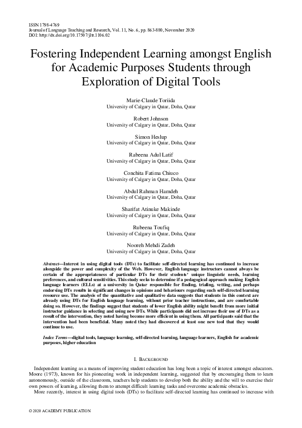 (PDF) Fostering Independent Learning amongst English for Academic ...