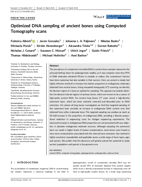 (PDF) Optimized DNA sampling of ancient bones using Computed Tomography ...