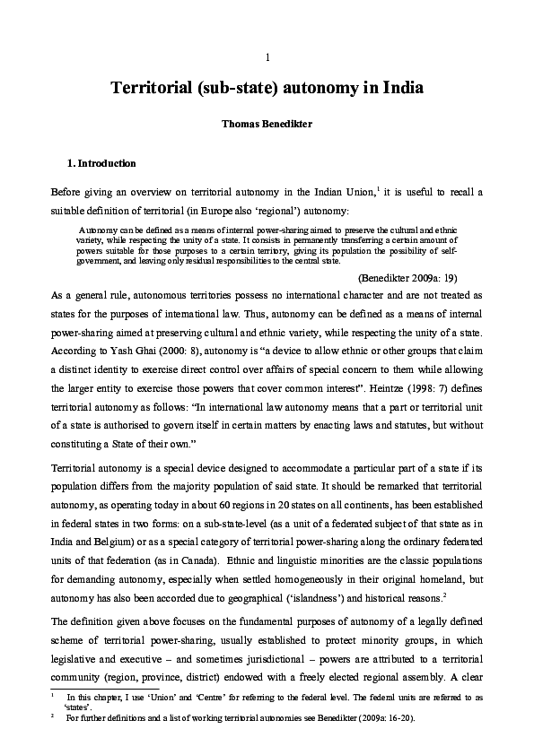 (DOC) Territorial (sub-state) autonomy in India