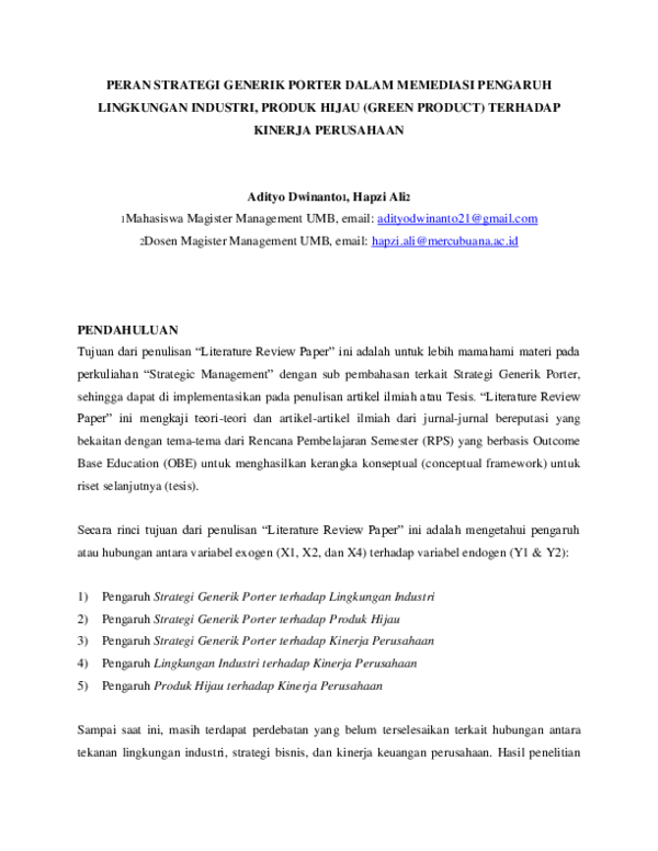 (PDF) REVIEW STRATEGI GENERIK PORTER