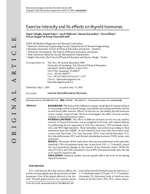 (PDF) Exercise intensity and its effects on thyroid hormones