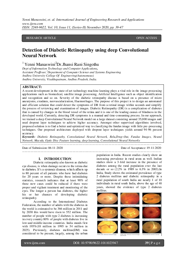Pdf Detection Of Diabetic Retinopathy Using Deep Convolutional Neural Network