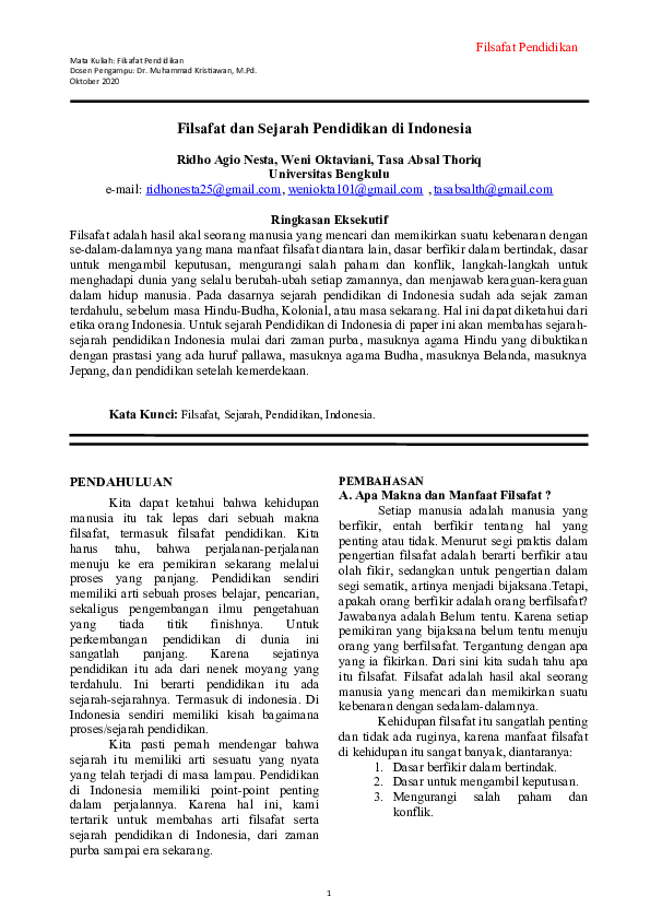 (DOC) Filsafat dan Sejarah Pendidikan di Indonesia