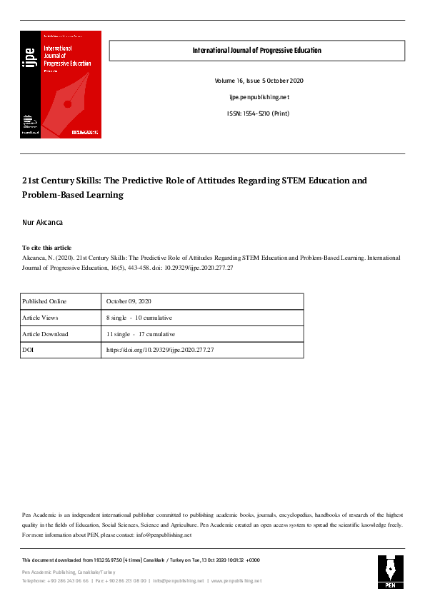 (PDF) 21st Century Skills: The Predictive Role of Attitudes Regarding STEM Education and Problem ...