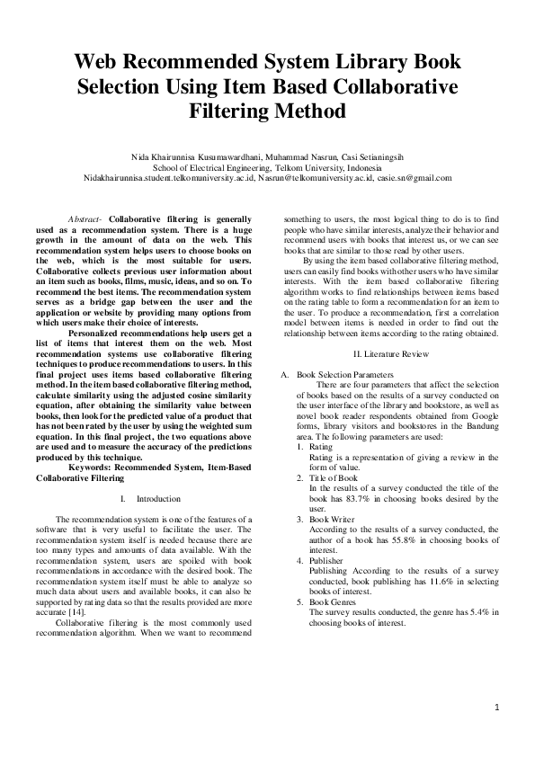 (PDF) Web Recommended System Library Book Selection Using Item Based ...