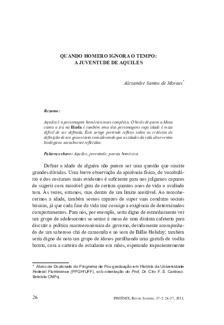 (PDF) QUANDO HOMERO IGNORA O TEMPO: A JUVENTUDE DE AQUILES * Alexandre ...