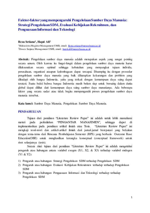 (PDF) Faktor-faktor yang mempengaruhi Pengelolaan Sumber Daya Manusia: Strategi Pengelolaan SDM ...