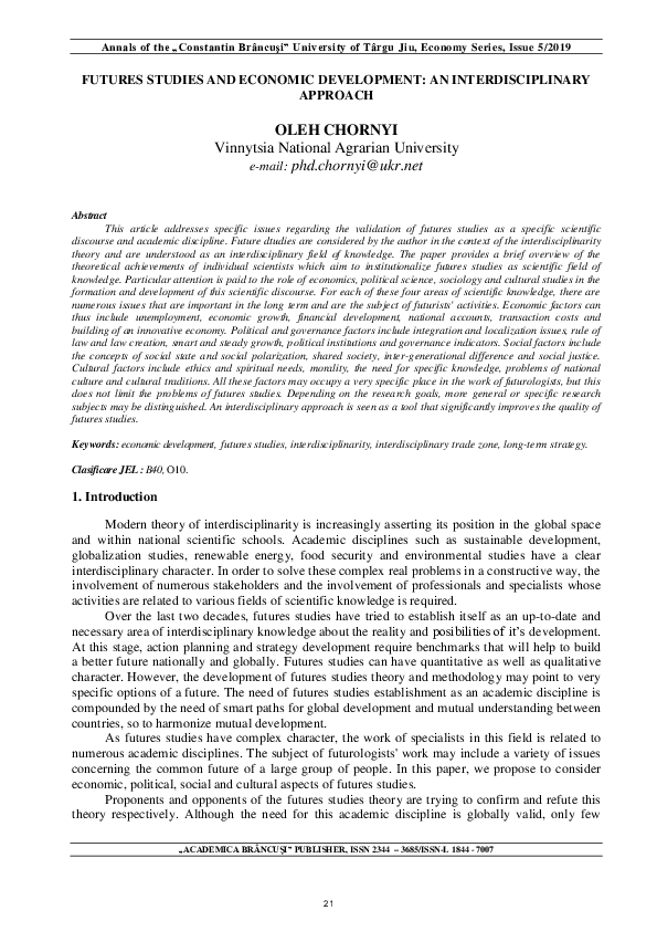 (PDF) Futures Studies and Economic Development: An Interdisciplinary ...